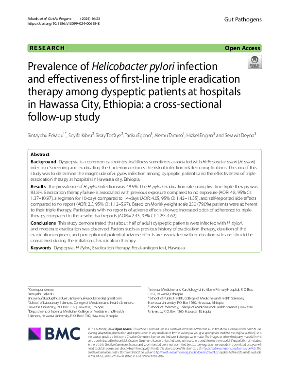 (PDF) Prevalence of Helicobacter pylori infection and effectiveness of ...