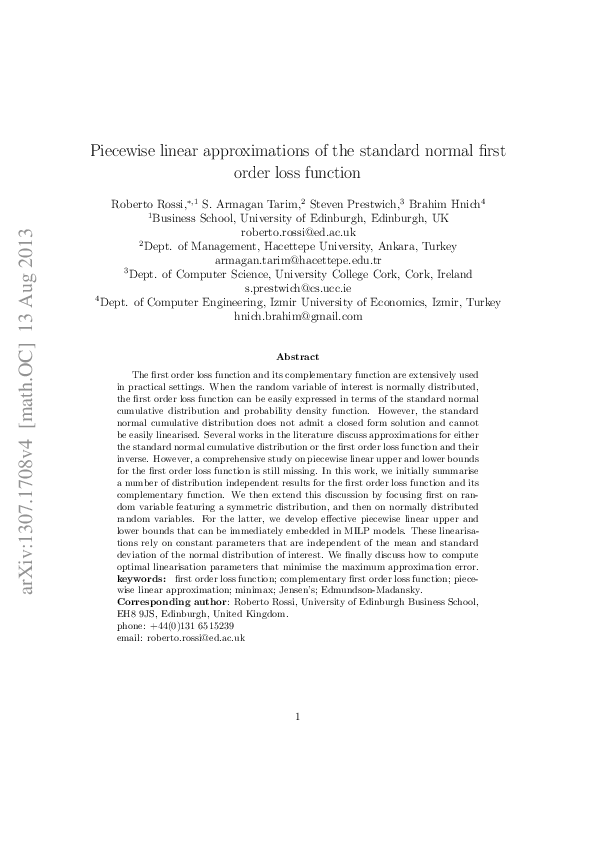 (PDF) Piecewise linear lower and upper bounds for the standard normal first order loss function