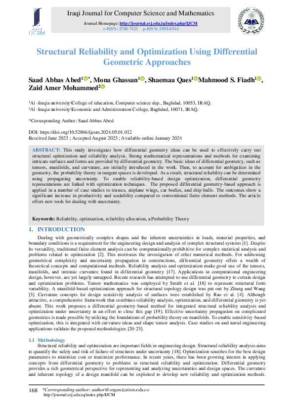 (PDF) Structural Reliability and Optimization Using Differential Geometric Approaches