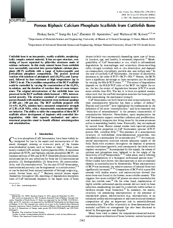 (PDF) Porous Biphasic Calcium Phosphate Scaffolds from Cuttlefish Bone