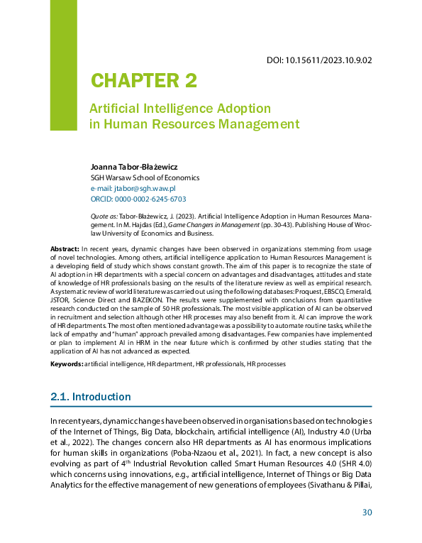 (PDF) Artificial Intelligence Adoption in Human Resources Management