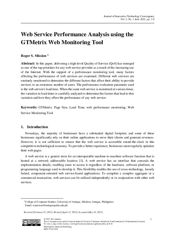 (PDF) Web Service Performance Analysis using the GTMetrix Web Monitoring Tool