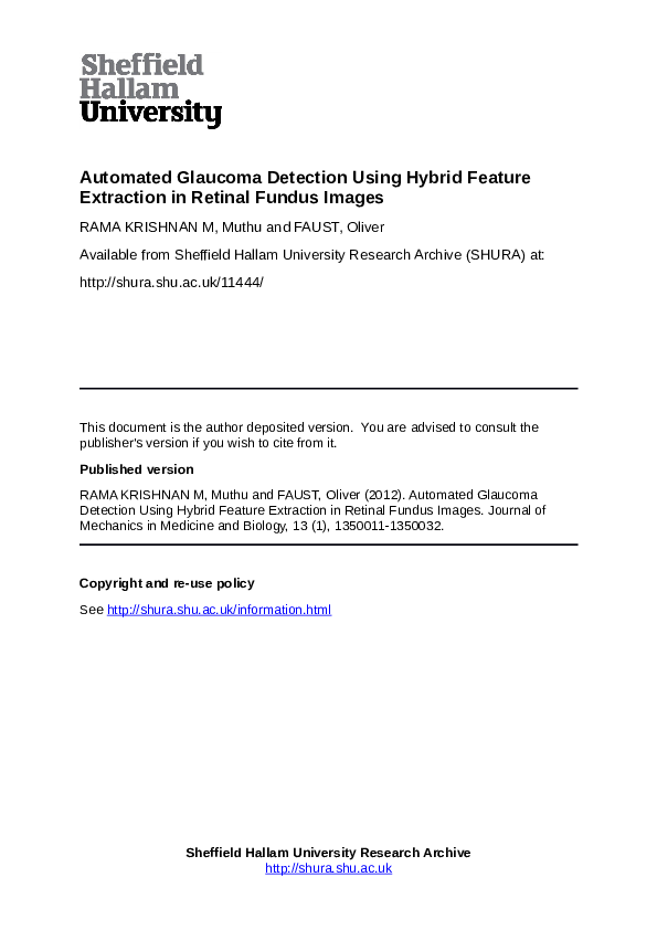 (PDF) Automated Glaucoma Detection Using Hybrid Feature Extraction in Retinal Fundus Images