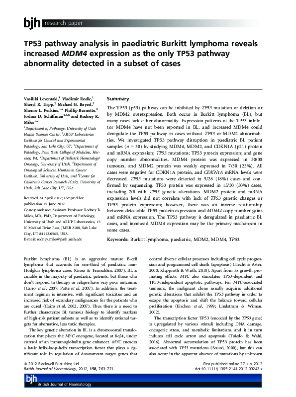 (PDF) TP53 pathway analysis in paediatric Burkitt lymphoma reveals ...