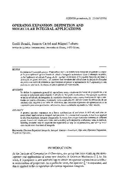 (PDF) Operator expansion: definition and molecular integral applications
