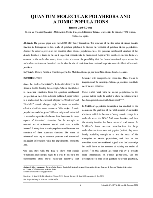 (PDF) Quantum Molecular Polyhedra and Atomic Populations