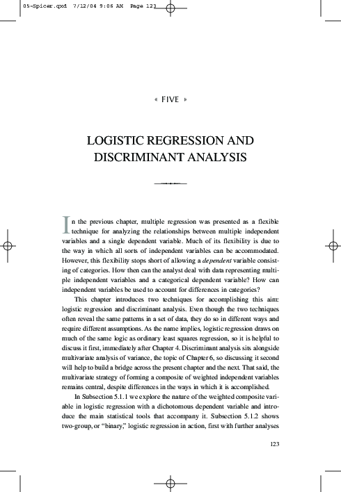 (PDF) Logistic Regression and Discriminant Analysis