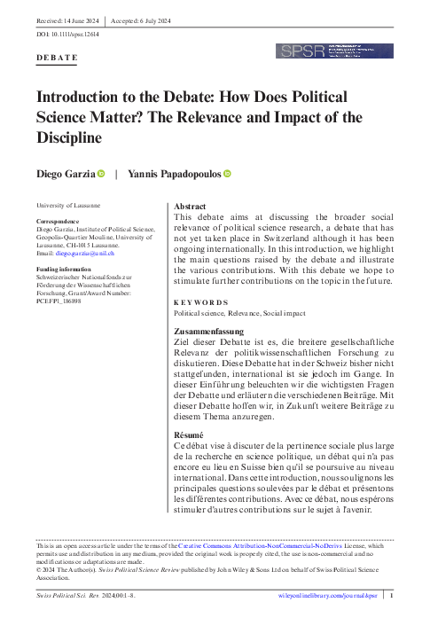 (PDF) Introduction to the Debate: How Does Political Science Matter ...