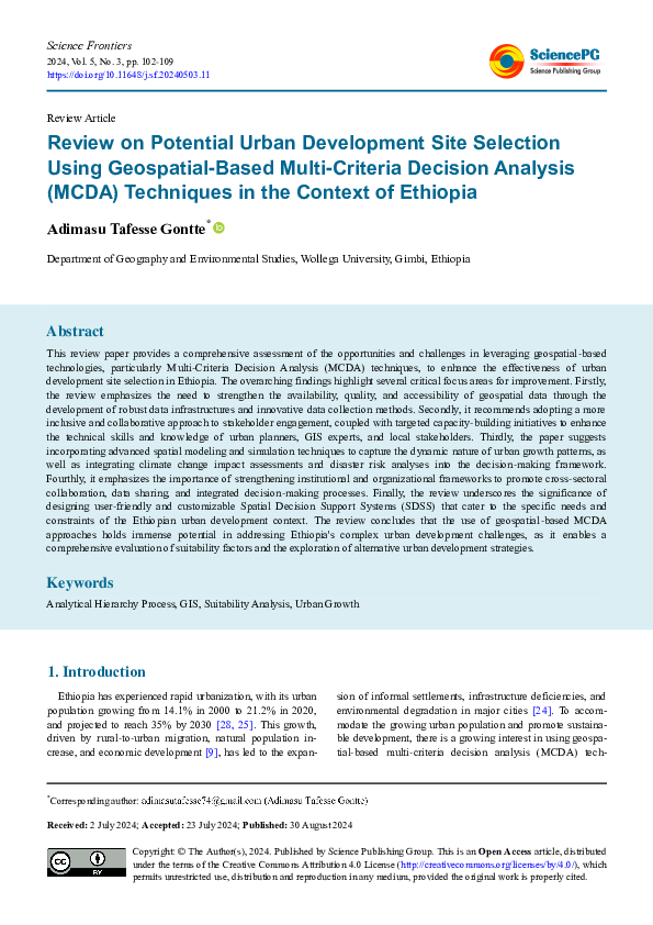 (PDF) Review on Potential Urban Development Site Selection Using Geospatial-Based Multi-Criteria ...