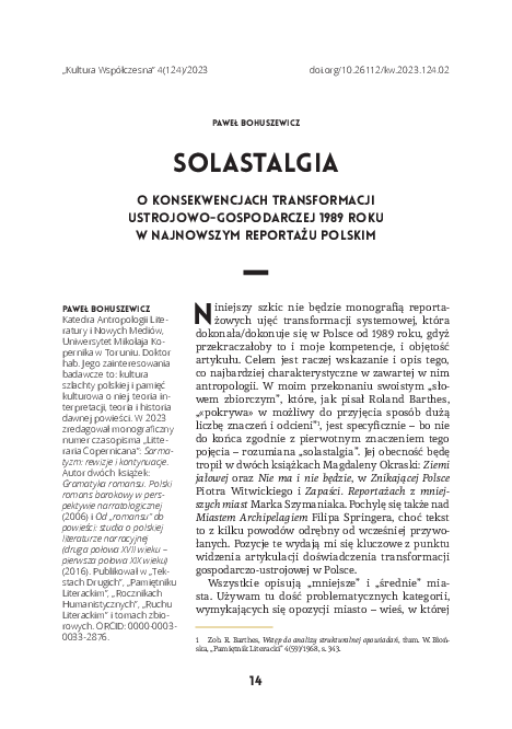 (PDF) Solastalgia. O konsekwencjach transformacji ustrojowo-gospodarczej 1989 roku w najnowszym ...