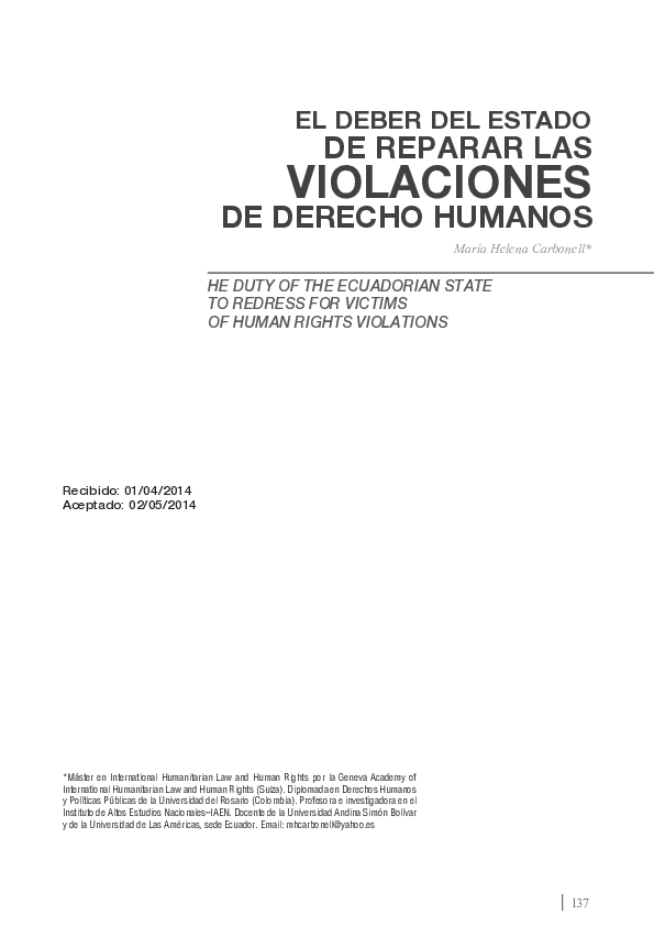 (PDF) El deber del Estado ecuatoriano de reparar las violaciones de Derechos Humanos