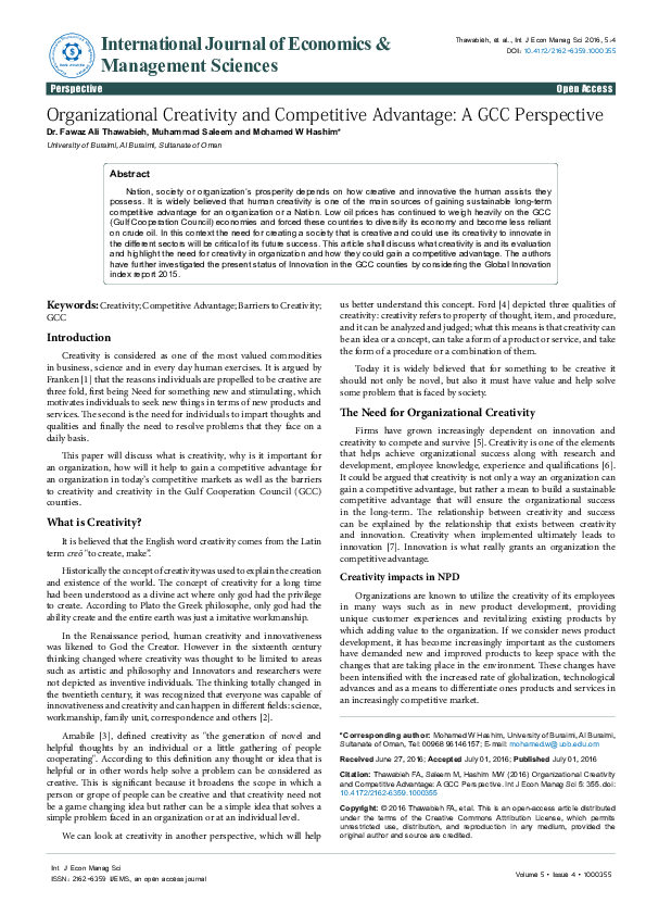 (PDF) Organizational Creativity and Competitive Advantage: A GCC Perspective