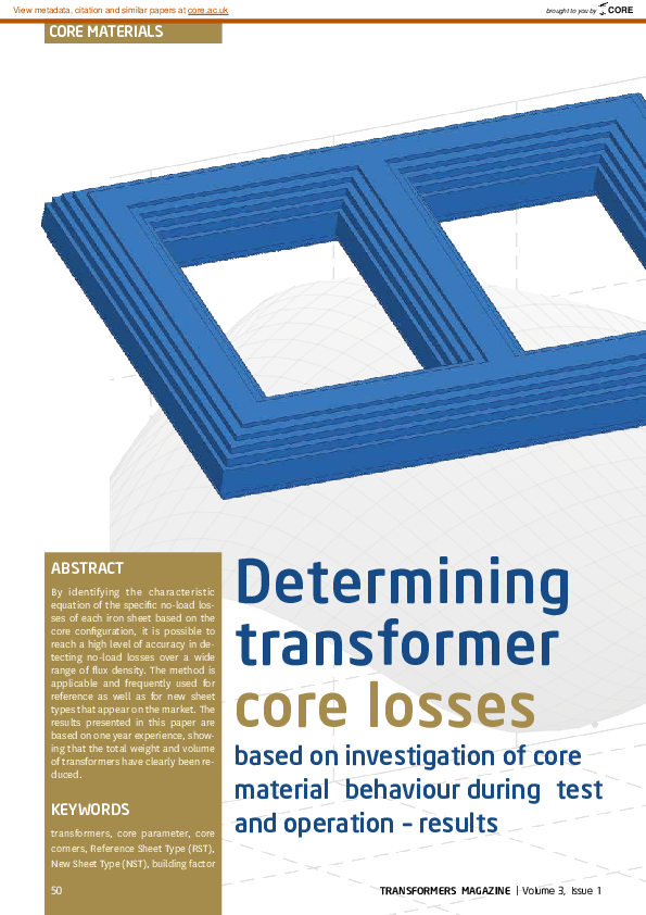 (PDF) Determining transformer core losses based on investigation of ...