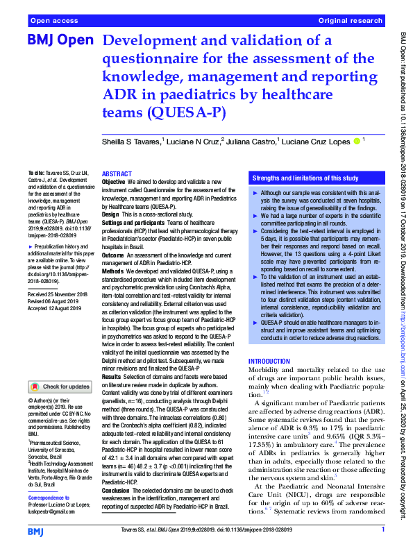 (PDF) Development and validation of a questionnaire for the assessment of the knowledge ...