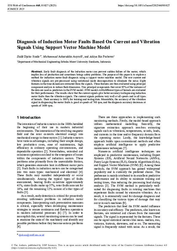 Pdf Diagnosis Of Induction Motor Faults Based On Current And Vibration Signals Using Support