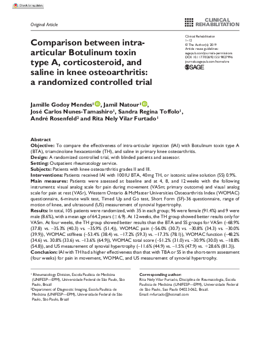 (PDF) Comparison between intra-articular Botulinum toxin type A, corticosteroid, and saline in ...