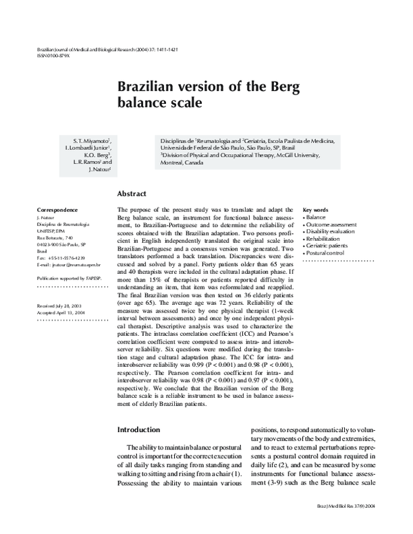 (PDF) Brazilian version of the Berg balance scale