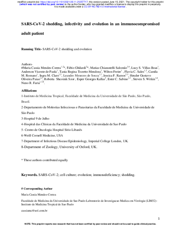 (PDF) SARS-CoV-2 shedding, infectivity and evolution in an ...