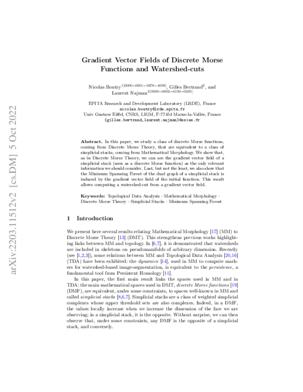 Pdf Gradient Vector Fields Of Discrete Morse Functions And Watershed Cuts 