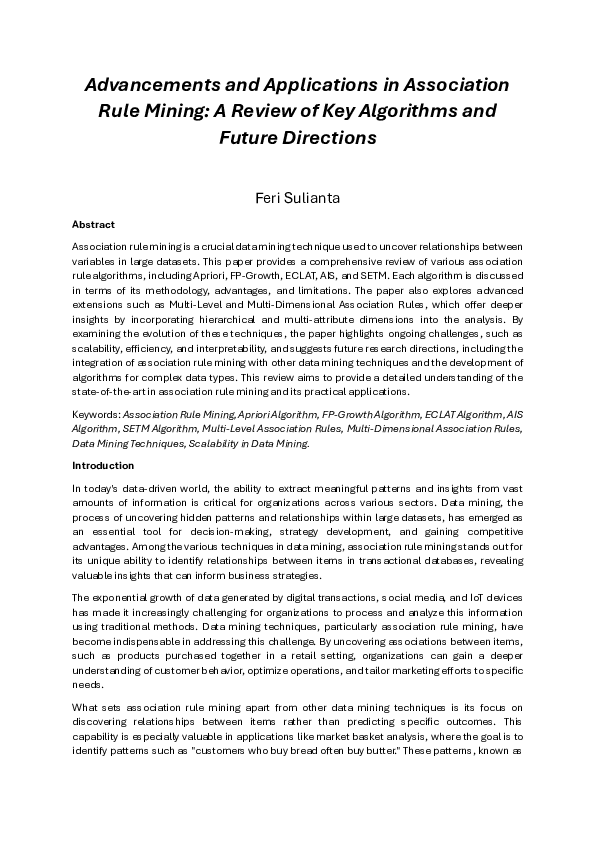(PDF) Advancements and Applications in Association Rule Mining A Review of Key Algorithms and ...