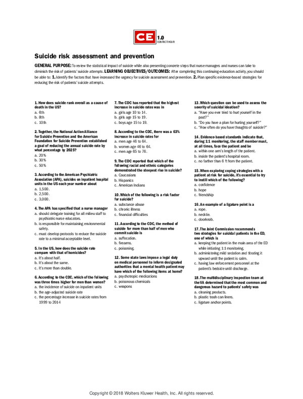 (PDF) Suicide risk assessment and prevention