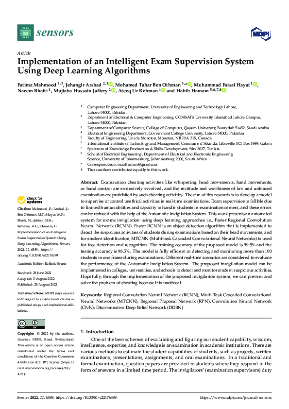Pdf Implementation Of An Intelligent Exam Supervision System Using Deep Learning Algorithms