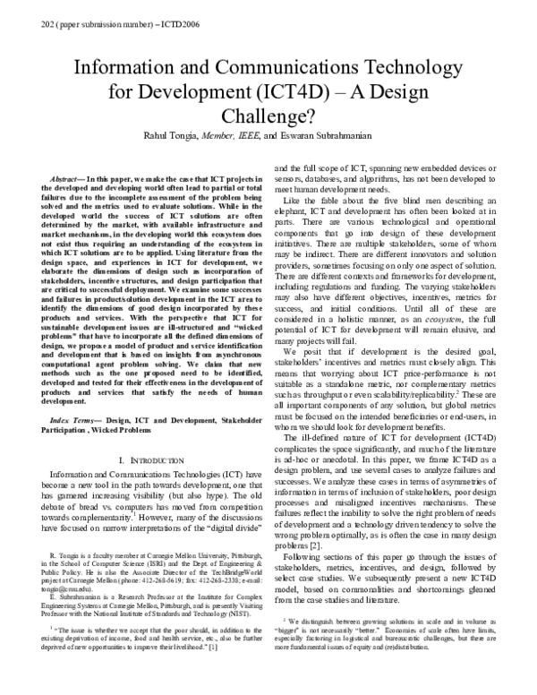 (PDF) Information and Communications Technology for Development (ICT4D ...