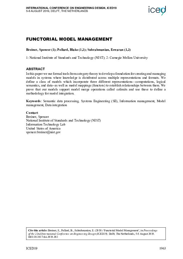 (PDF) Functorial Model Management