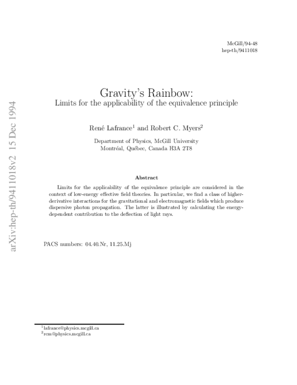 (PDF) Gravity’s rainbow: Limits for the applicability of the equivalence principle