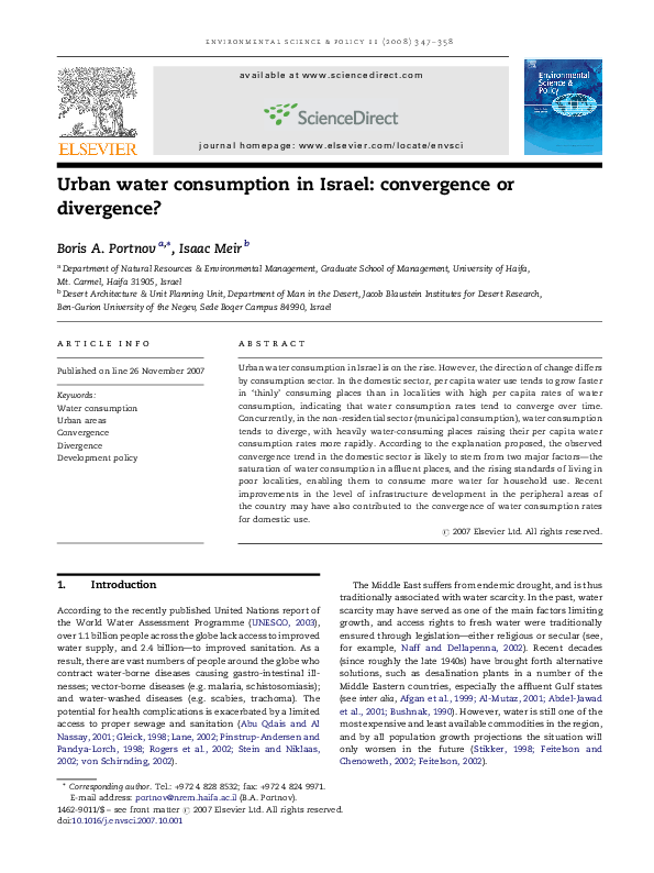 (PDF) Urban water consumption in Israel: convergence or divergence?