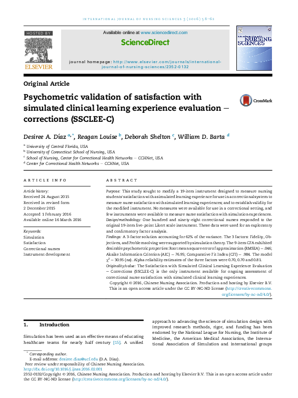 (PDF) Psychometric validation of satisfaction with simulated clinical ...