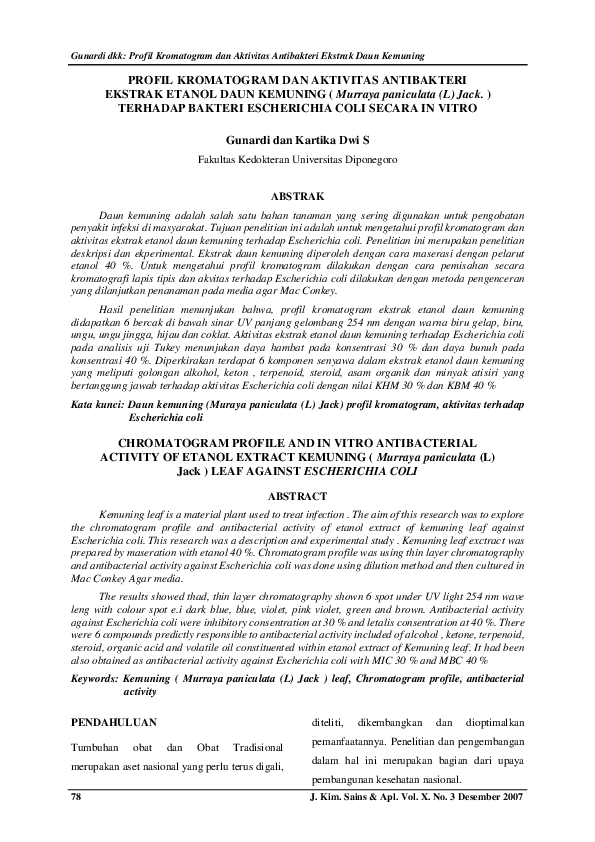 (PDF) Profil Kromatogram dan Aktivitas Antibakteri Ekstrak Etanol Daun ...