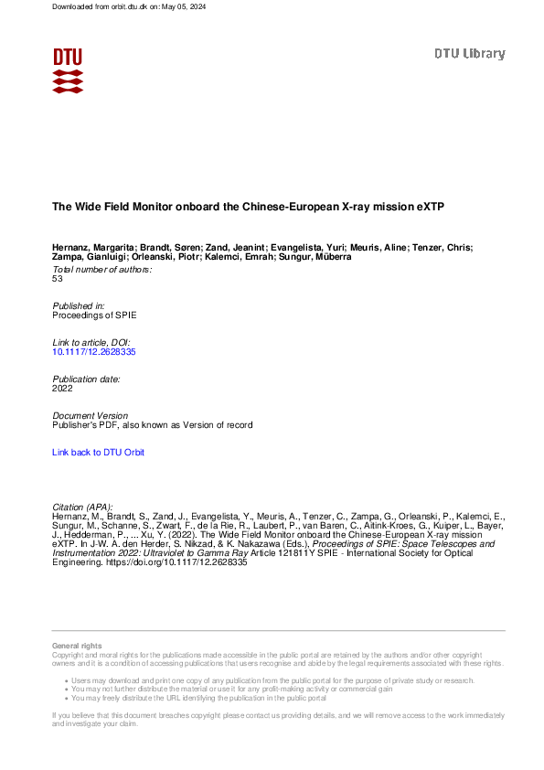 (PDF) The wide field monitor onboard the Chinese-European x-ray mission ...