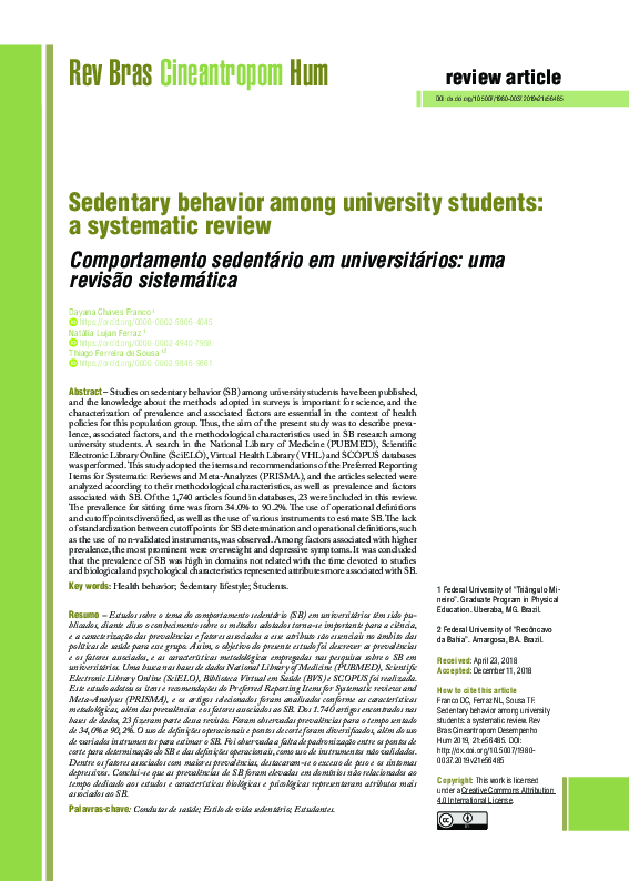 (PDF) Sedentary behavior among university students: a systematic review