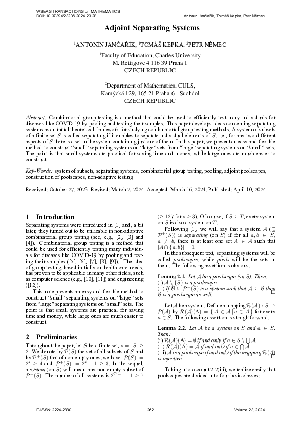 (PDF) Adjoint Separating Systems