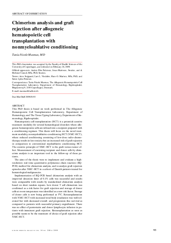 (PDF) Chimerism analysis and graft rejection after allogeneic ...