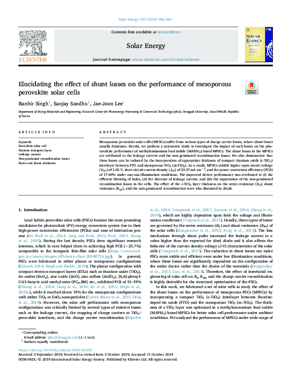 (PDF) Elucidating the effect of shunt losses on the performance of ... (PDF) Elucidating the effect of shunt losses on the performance of ...