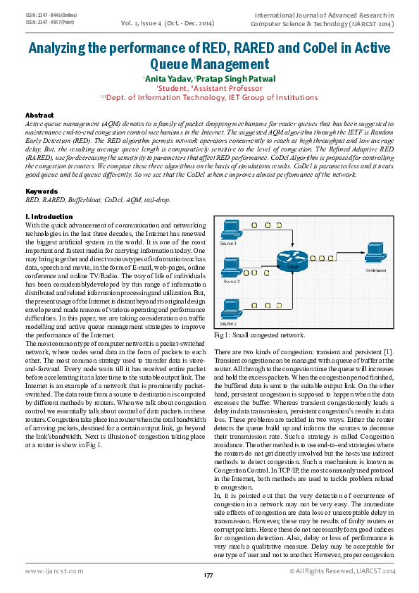 (PDF) Analyzing the performance of RED, RARED and CoDel in Active Queue Management