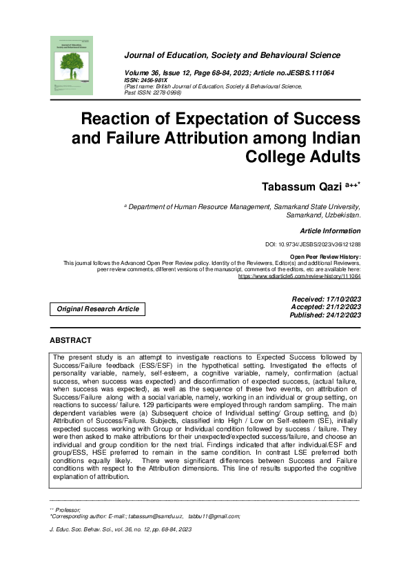 (PDF) Reaction of Expectation of Success and Failure Attribution among ...