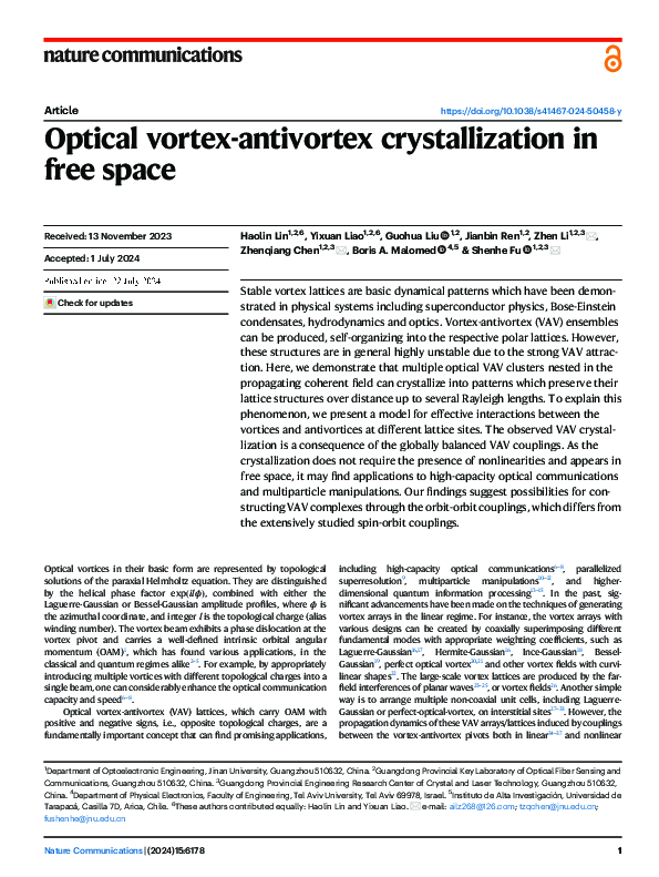 (PDF) Optical vortex-antivortex crystallization in free space