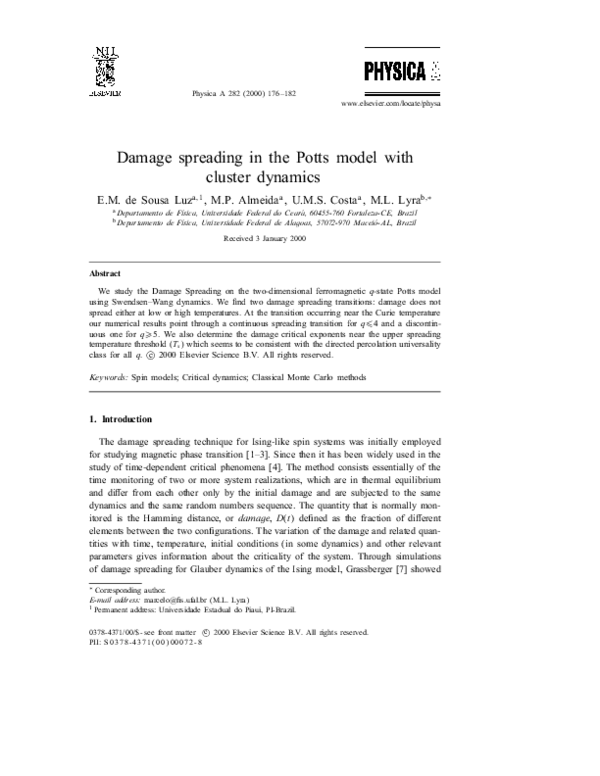 (PDF) Damage spreading in the Potts model with cluster dynamics
