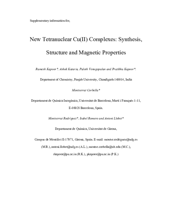 (PDF) New Tetranuclear Cu(II) Complexes: Synthesis, Structure, and Magnetic Properties | Antoni ...