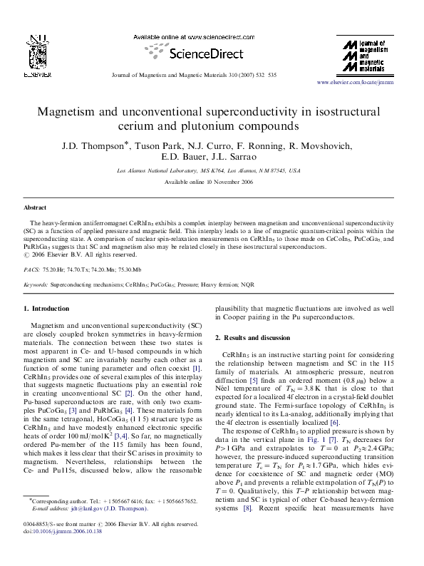 (PDF) Magnetism and unconventional superconductivity in isostructural ...