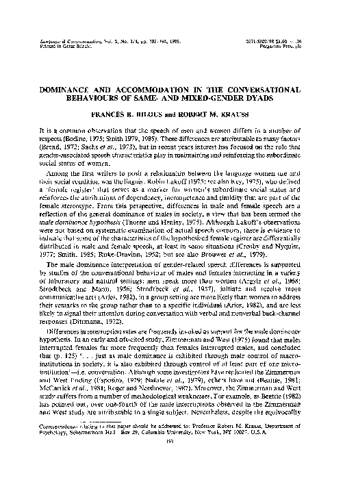 (PDF) Dominance and accommodation in the conversational behaviours of ...
