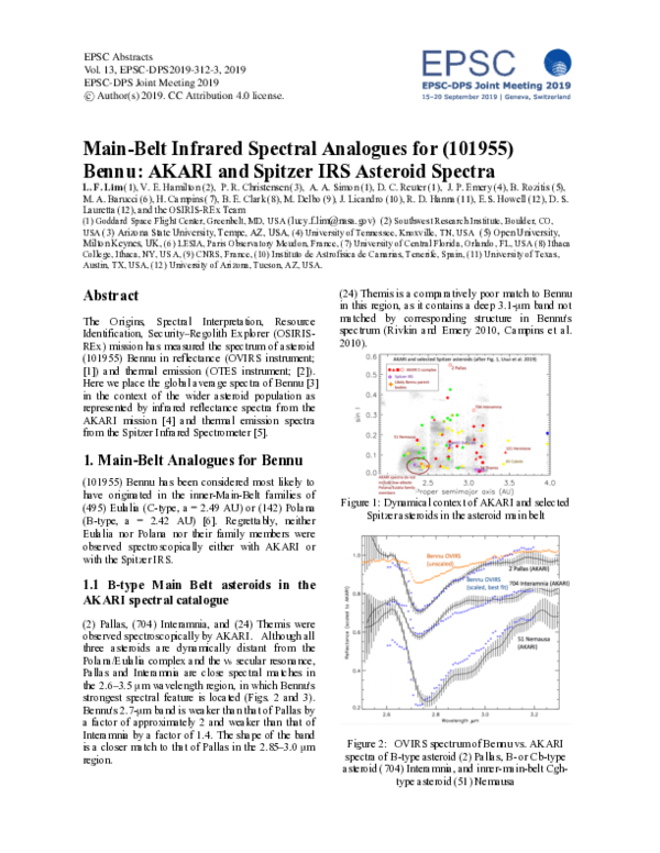 (PDF) Main-Belt Infrared Spectral Analogues for (101955) Bennu: AKARI ...