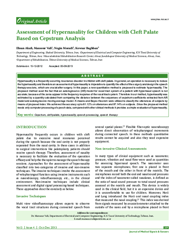(PDF) Assessment of hypernasality for children with cleft palate based ...
