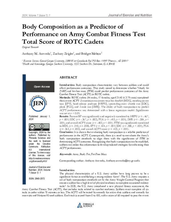(PDF) Body Composition as a Predictor of Performance on the Army Combat ...