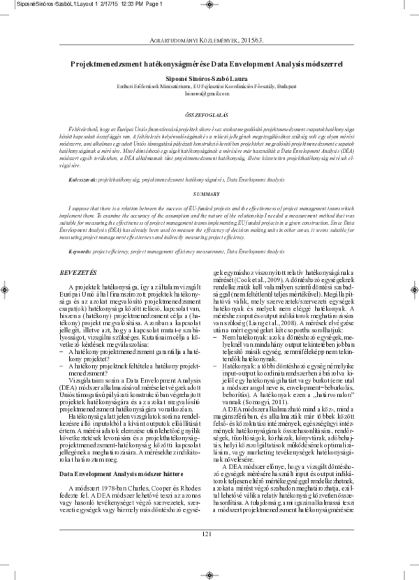 (PDF) Measuring projectmanagement efficiency by Data Envelopment Analysis