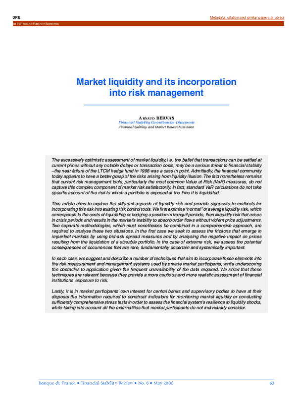 (PDF) Market liquidity and its incorporation into risk management