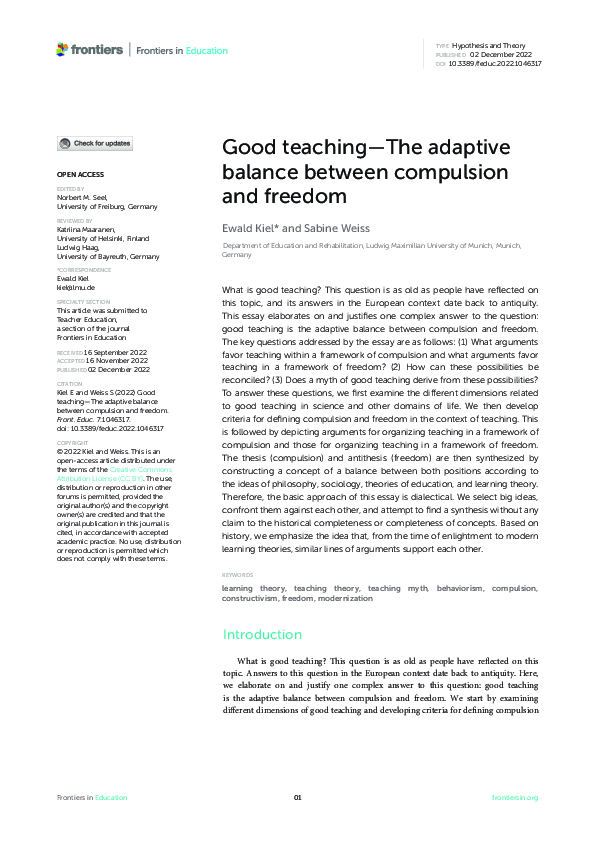 (PDF) Good teaching—The adaptive balance between compulsion and freedom ...